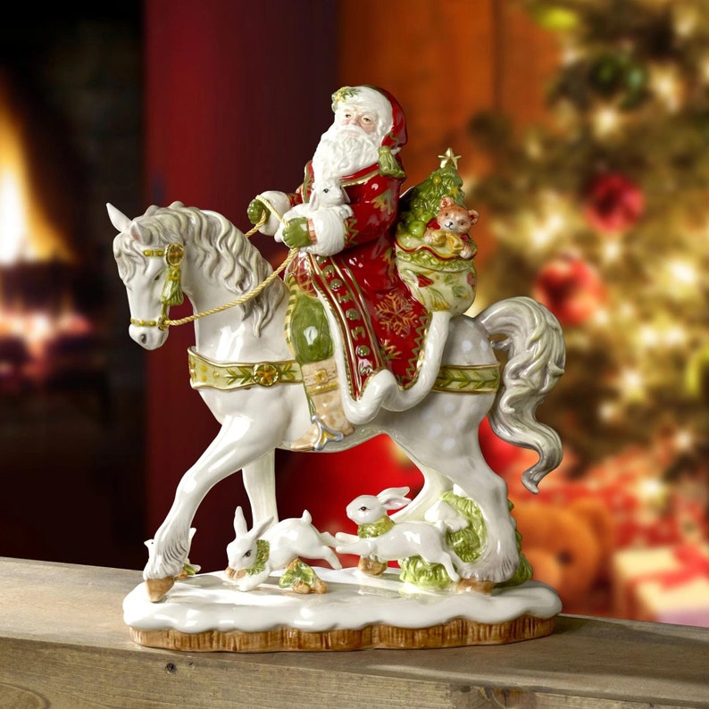 Fitz & Floyd Damask Holiday Santa on Horse Extra-large Figurine - Etsy