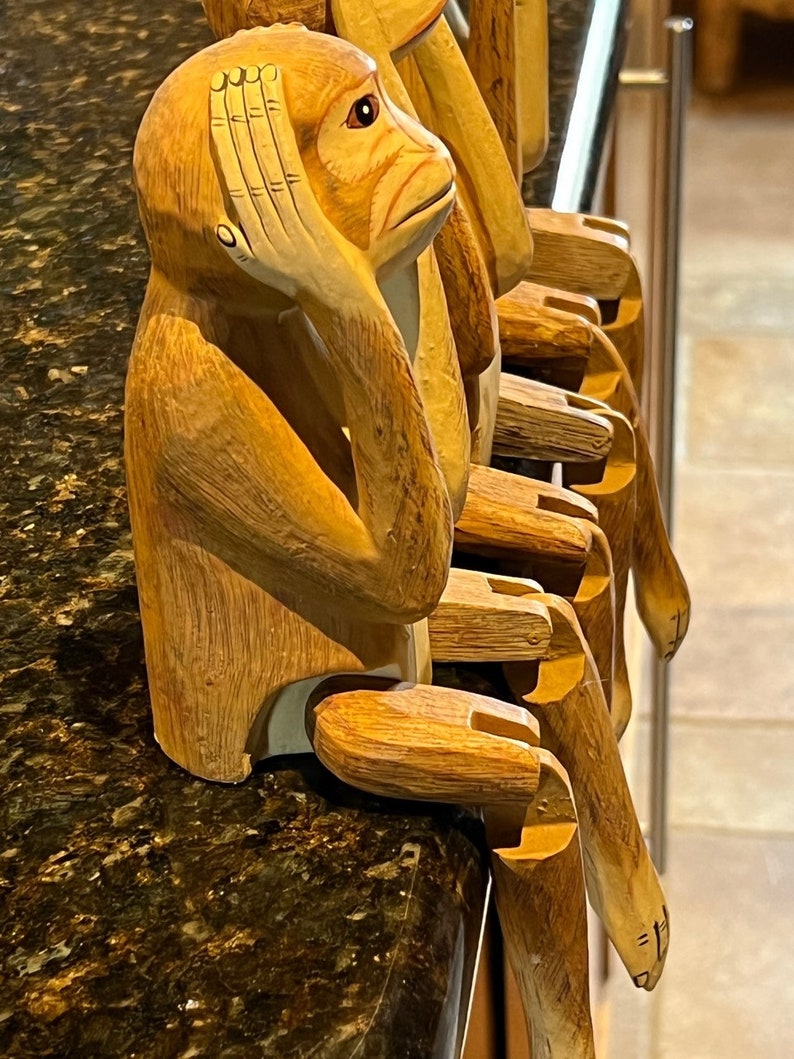 The Hear-no, See-no, Speak-no Evil Monkeys Wood Sculptures - Etsy
