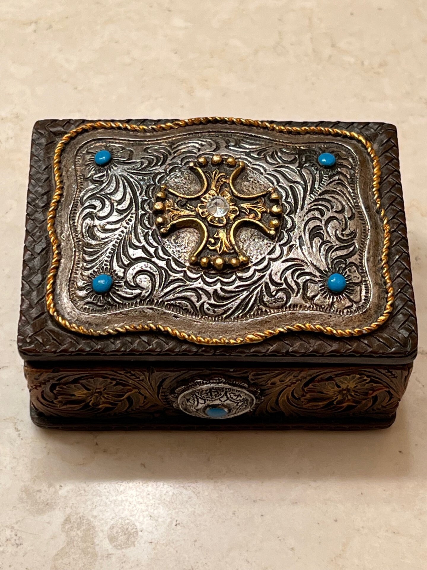 Western Box With Sheridan Style Silver Engraving and Turquoise Accents ...