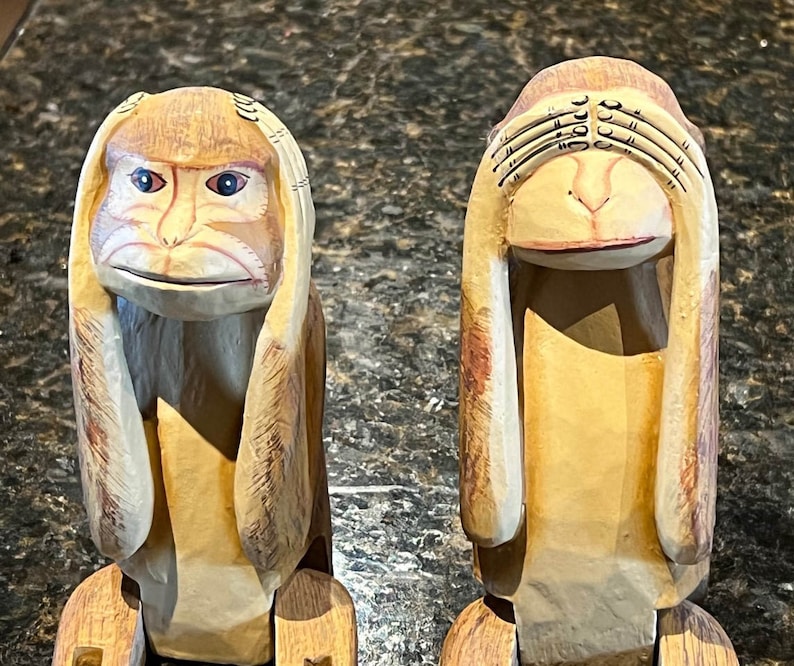 The Hear-no, See-no, Speak-no Evil Monkeys Wood Sculptures - Etsy