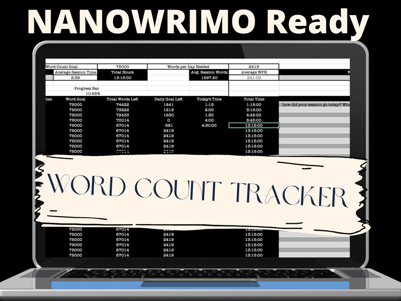 Black & White Word Count Tracker Track Novels Word Count and Hours ...