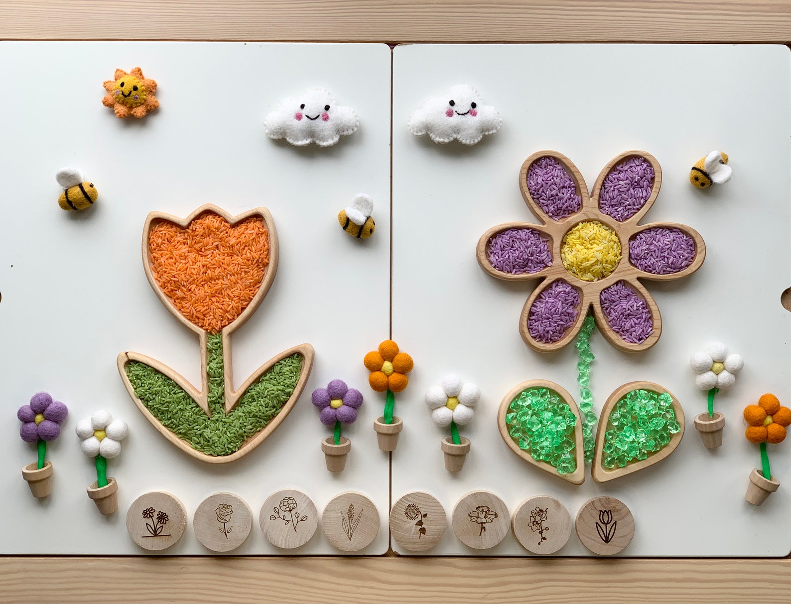 Wood Sensory Tray, Flower Plate, Tulip, Florals, Kids Gift, Homeschool ...