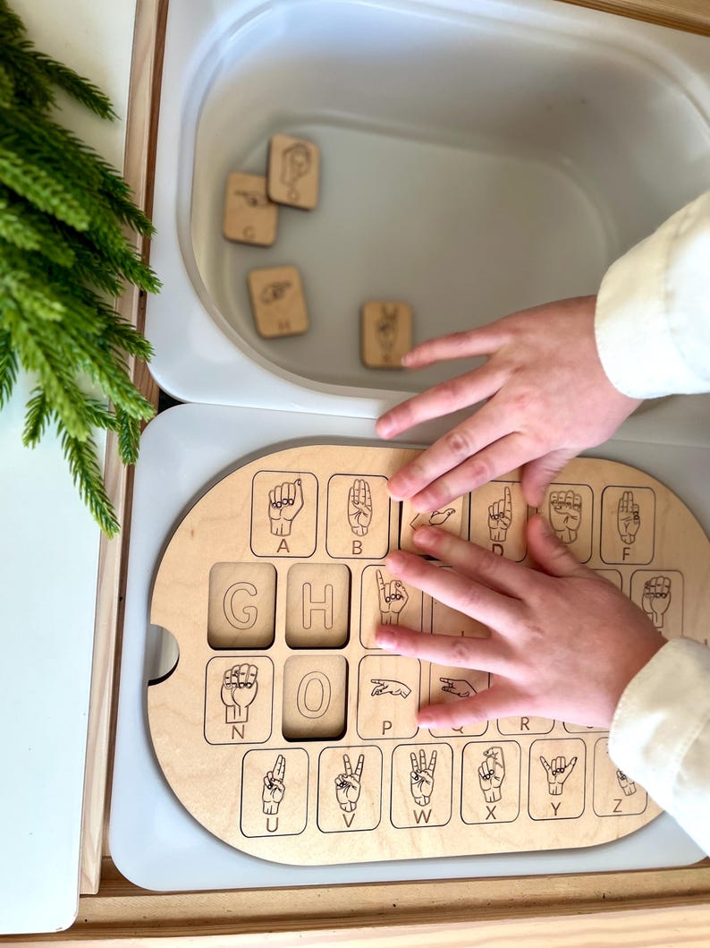 ASL Alphabet Puzzle: Maple Wood Flisat Sensory Bin Insert - Etsy
