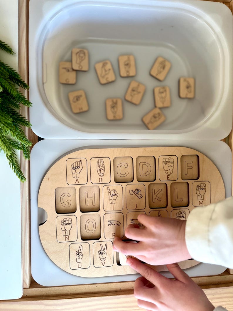ASL Alphabet Puzzle: Maple Wood Flisat Sensory Bin Insert - Etsy