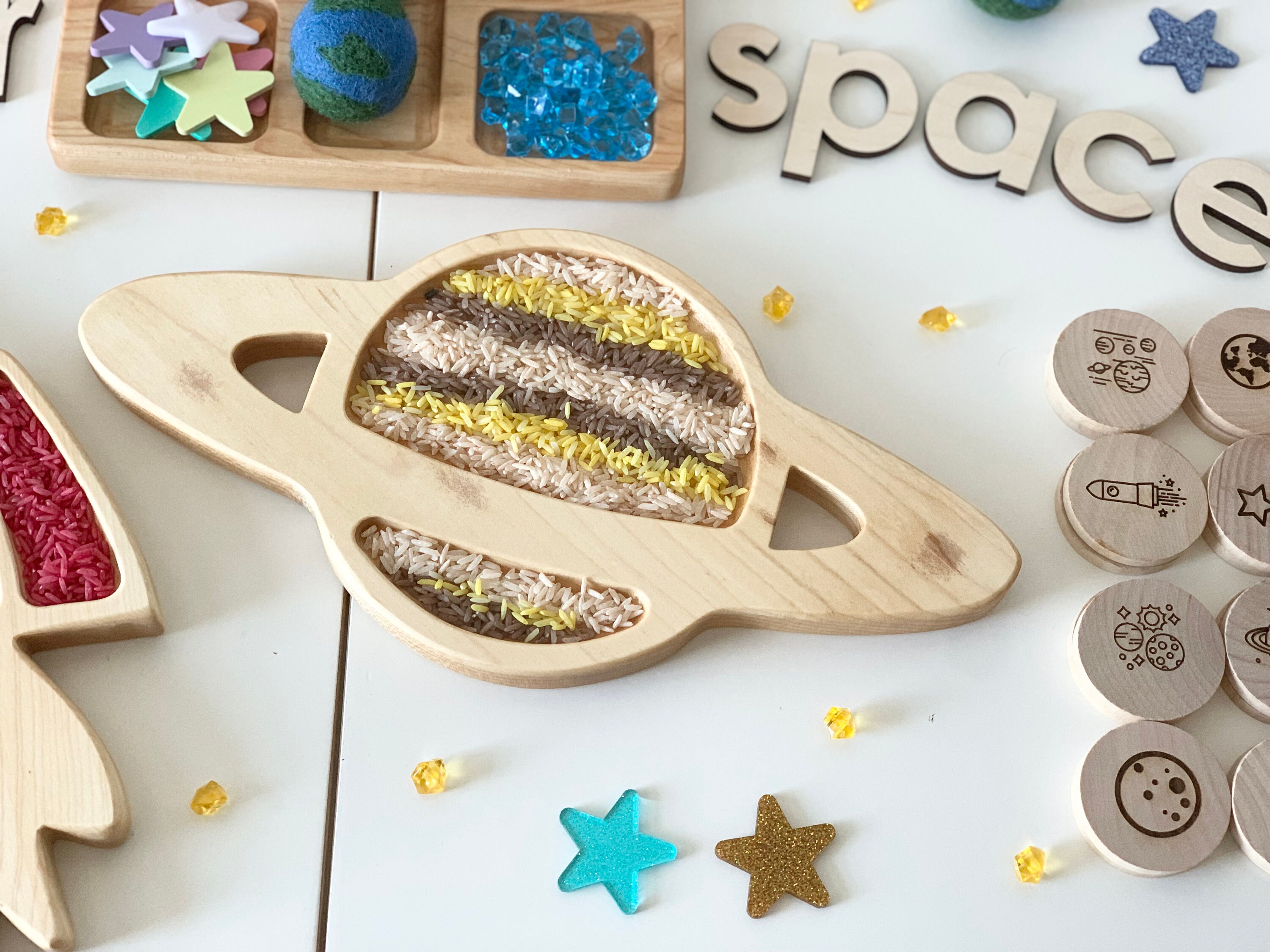 Wood Sensory Tray Saturn Plate Sensory Play Space Play - Etsy