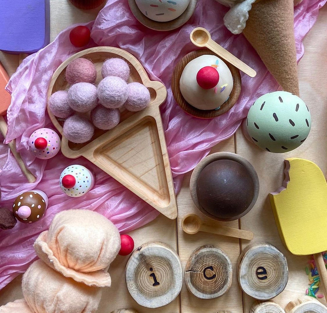 Ice Cream Shaped Plate | Wood Sensory Tray Play | Ice Cream Play ...