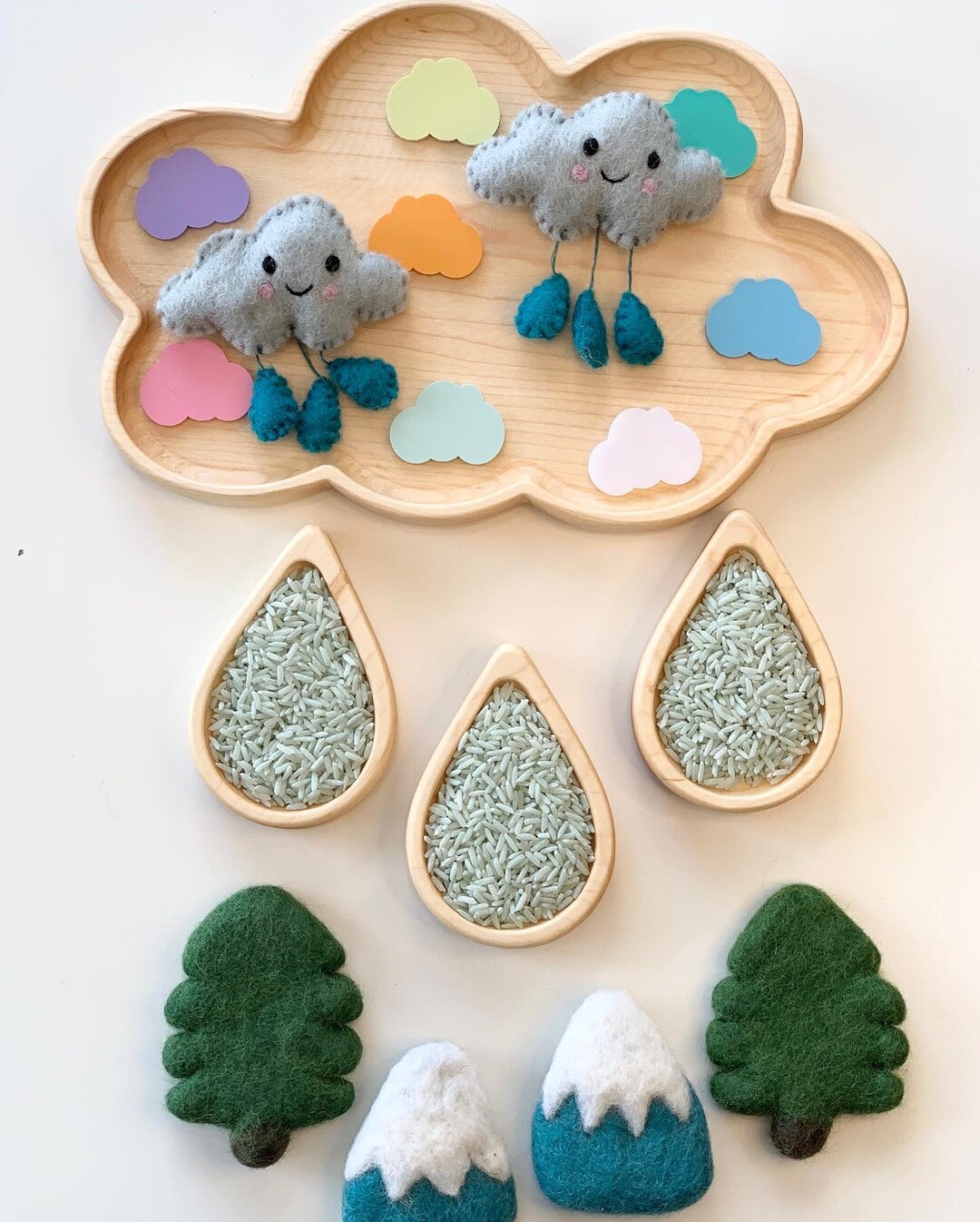 Wood Sensory Tray, One Raindrop Plate, Weather Toys, Sensory Play, Wood ...