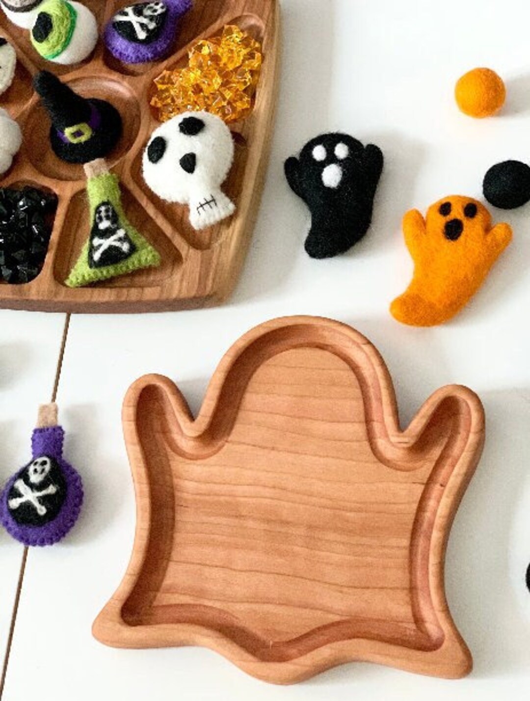 Wood Sensory Tray Ghost Plate Halloween Decoration Wood Trays Wood Toys ...