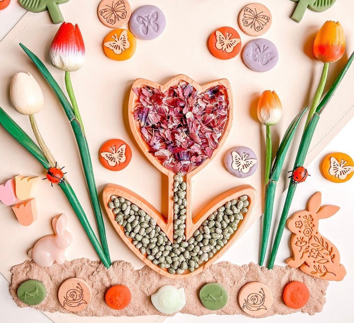 Wood Sensory Tray, Flower Plate, Tulip, Florals, Kids Gift, Homeschool ...