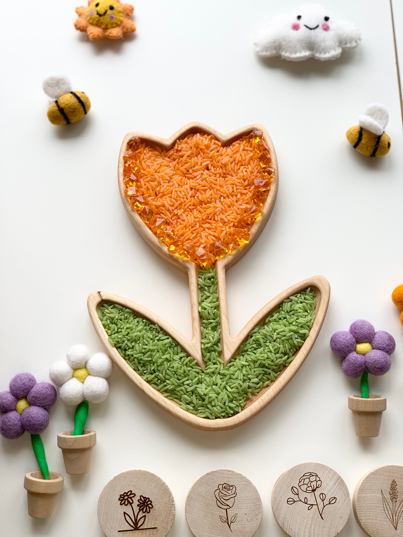 Wood Sensory Tray, Flower Plate, Tulip, Florals, Kids Gift, Homeschool ...