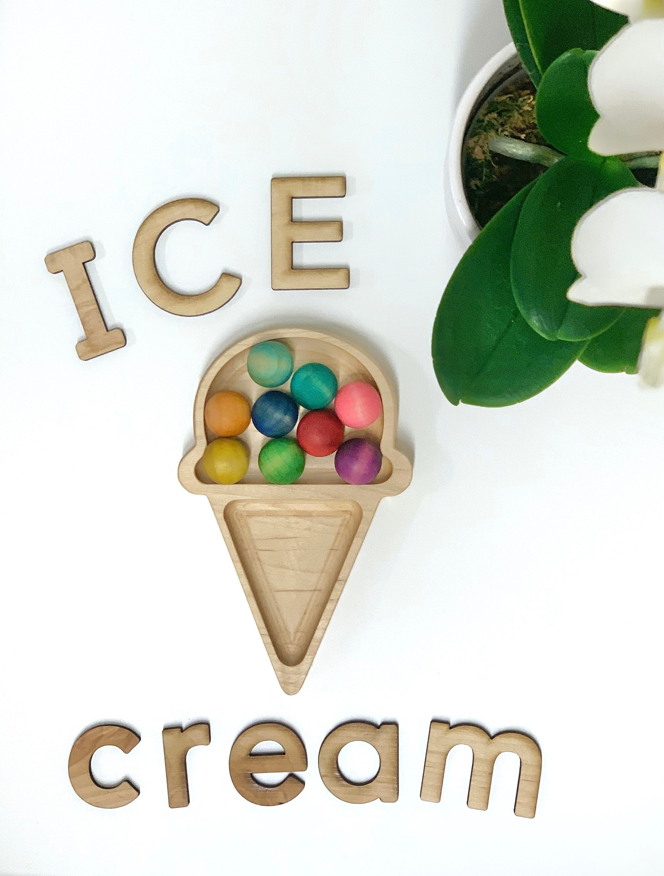 Ice Cream Shaped Plate Wood Sensory Tray Play Ice Cream Play Homeschool ...