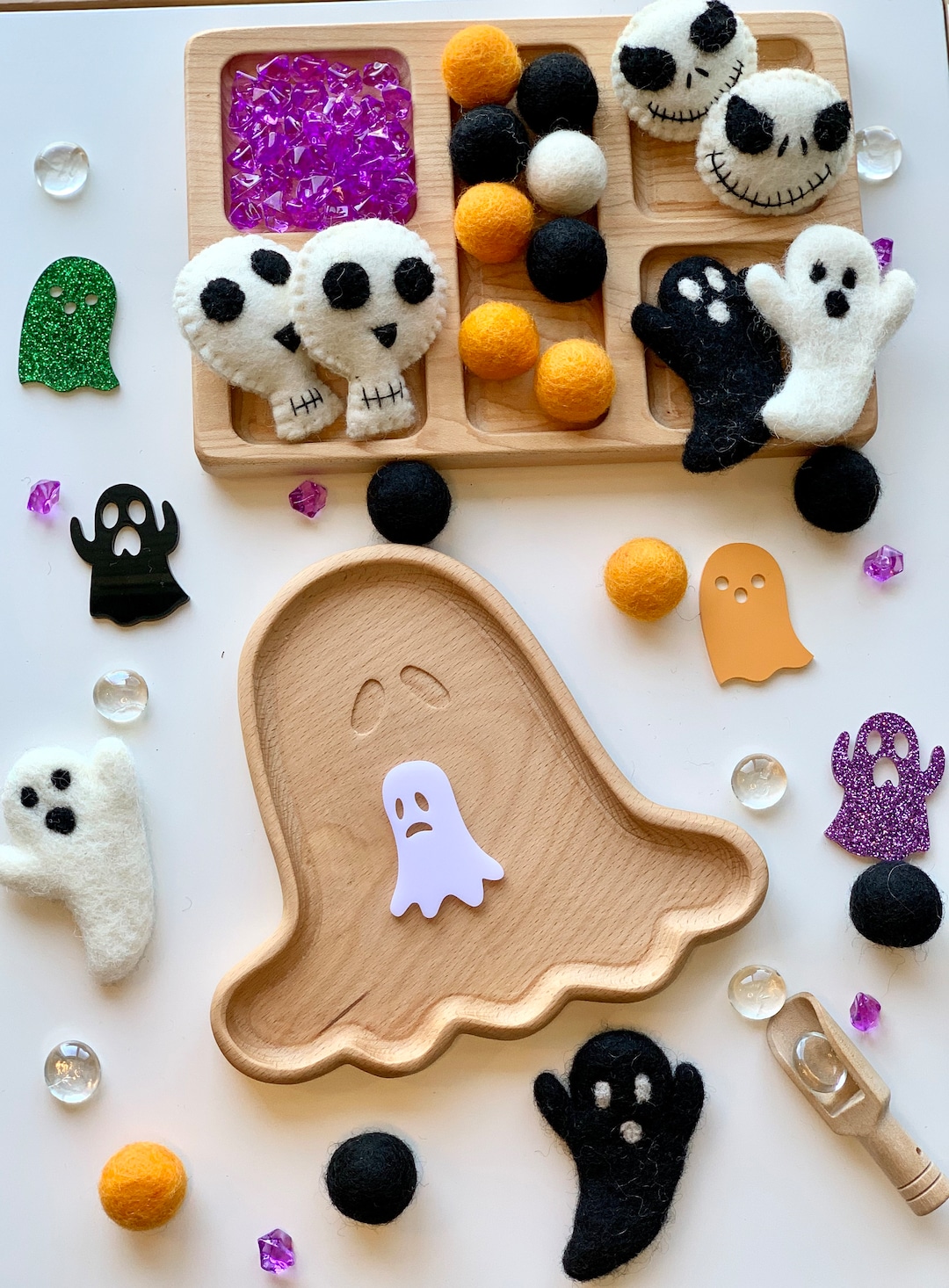 Wood Sensory Tray | Wood Ghost Plate | Halloween Toys | Wood Tray ...