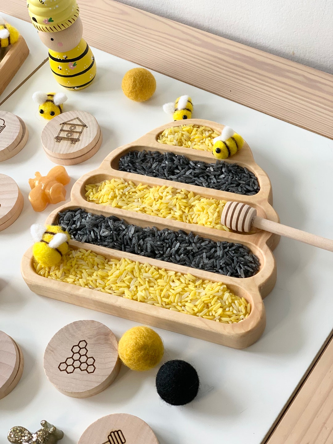 Wood Sensory Tray | Beehive Plate | Bumblebee | Kids Gift | Montessori ...