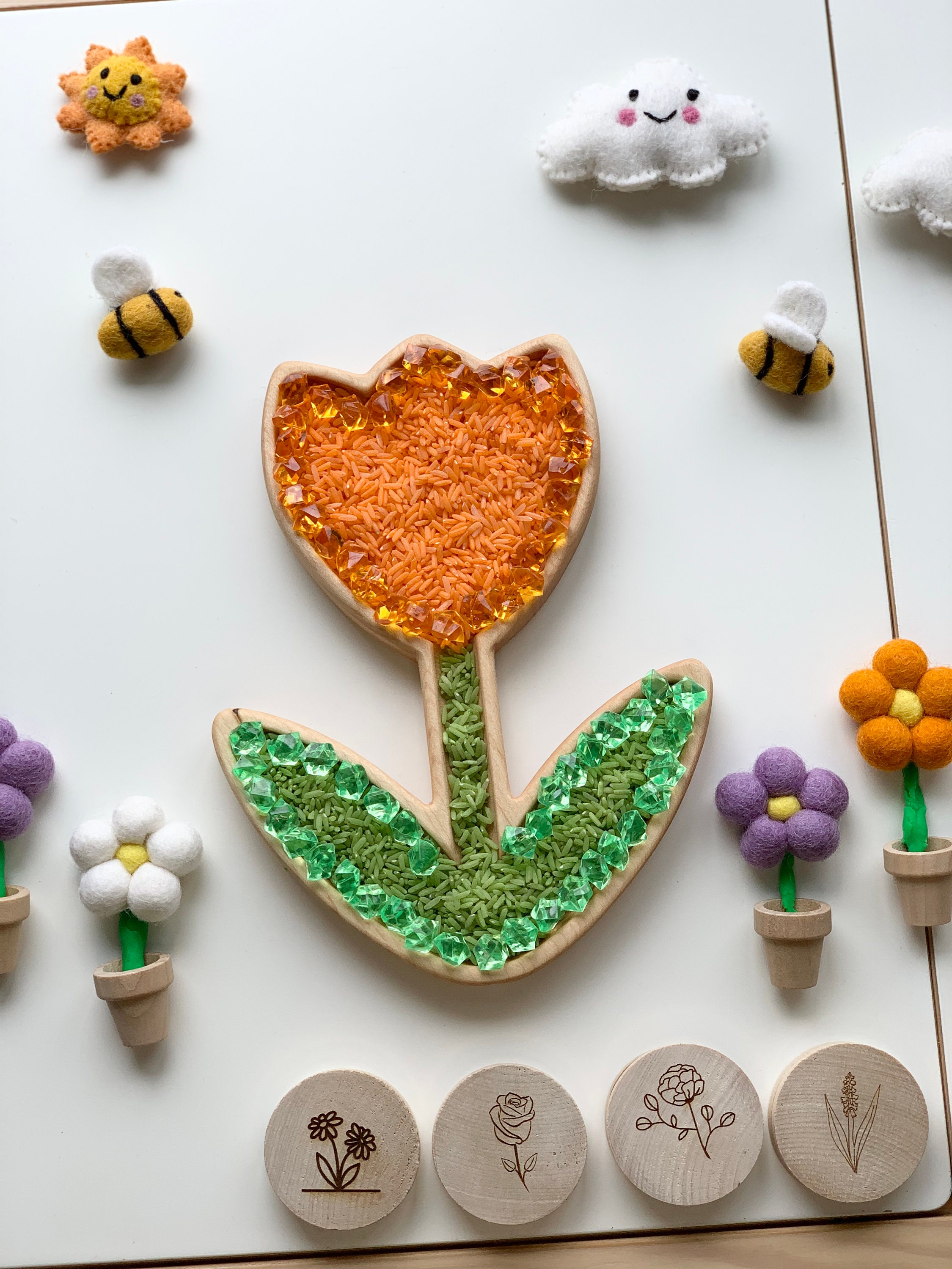 Wood Sensory Tray, Flower Plate, Tulip, Florals, Kids Gift, Homeschool ...