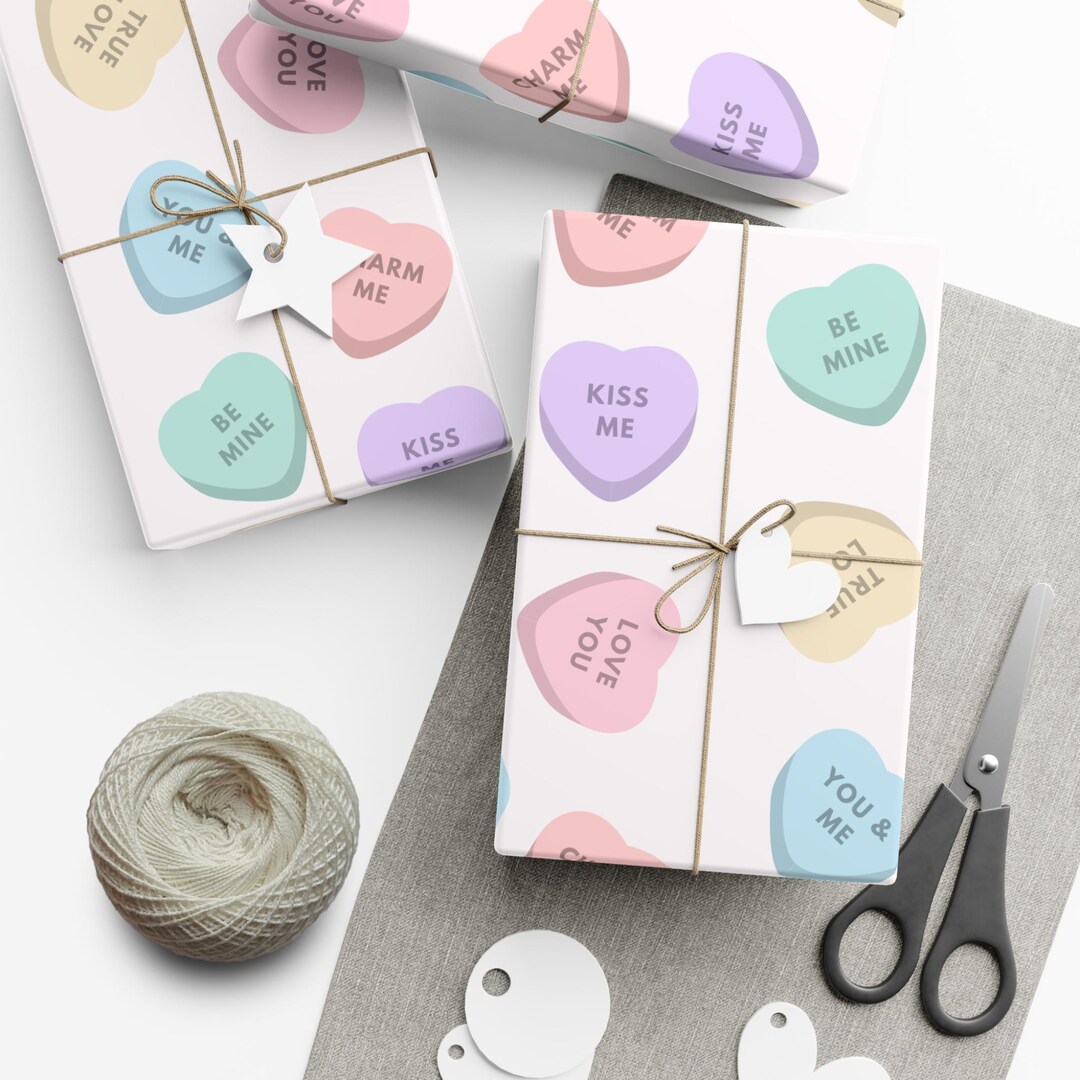 Valentine's Day Wrapping Paper Candy Hearts Gift Wrap for Special ...