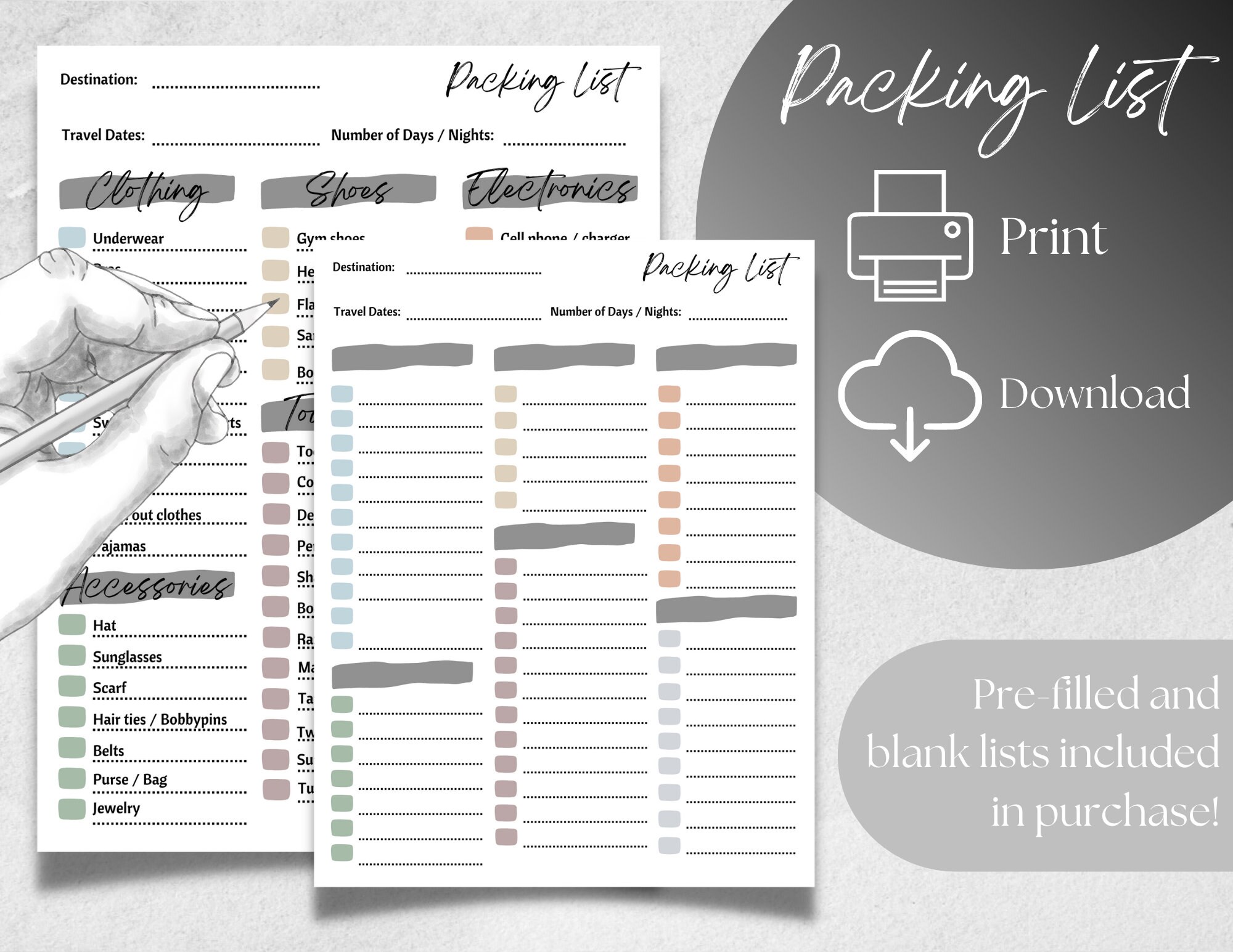 Packing List Easy to Edit PDF Pre-filled and Blank Template - Etsy