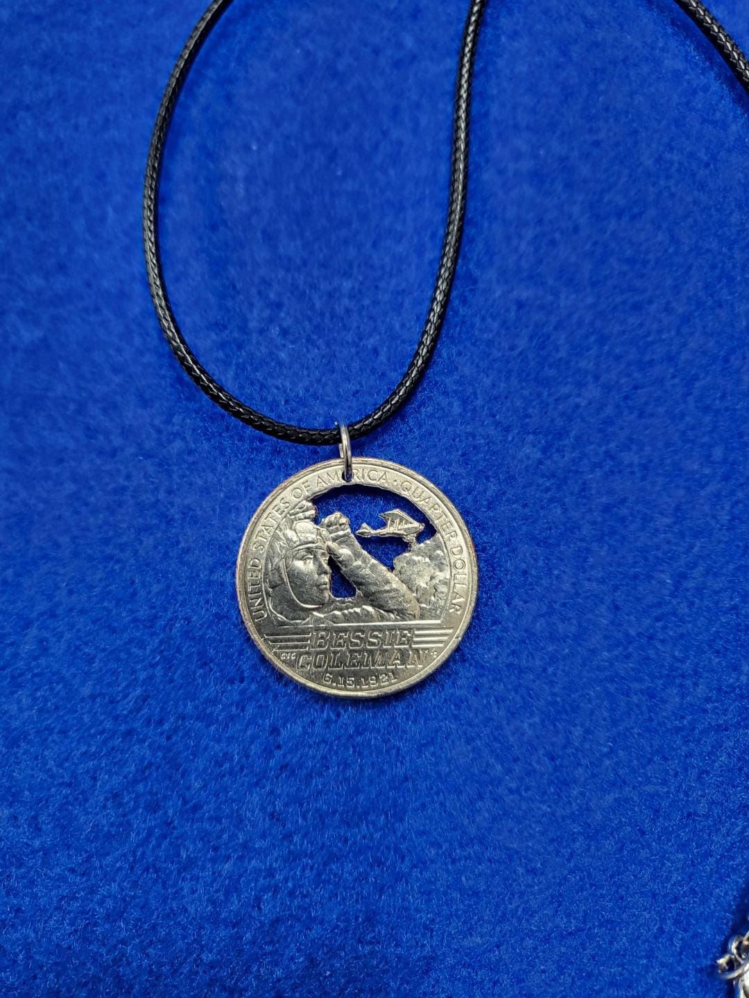 Hand Cut US Quarter Necklace Bessie Coleman Coin - Etsy