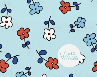Fourth of July Red, White & Blue Floral Seamless Repeating Pattern - Etsy