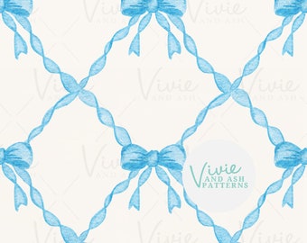 Blue Watercolor Bow Seamless Pattern - Etsy