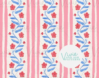Red White and Blue Floral SEAMLESS PNG - Etsy