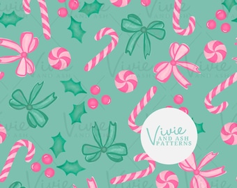 Christmas Bows Candy Cane PNG, Red and Green Seamless Repeat, Christmas ...