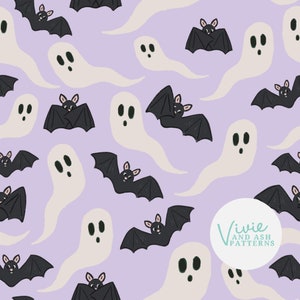 Purple Bats and Ghosts Halloween Seamless Repeat, Halloween Fall ...