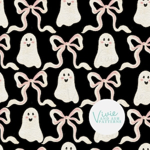 Black and White Ghosts and Bows Halloween Seamless Pattern, Seamless ...