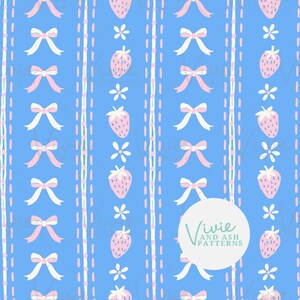 Pink and Blue Strawberry Bow Stripe Seamless Repeating Pattern, Bow and ...