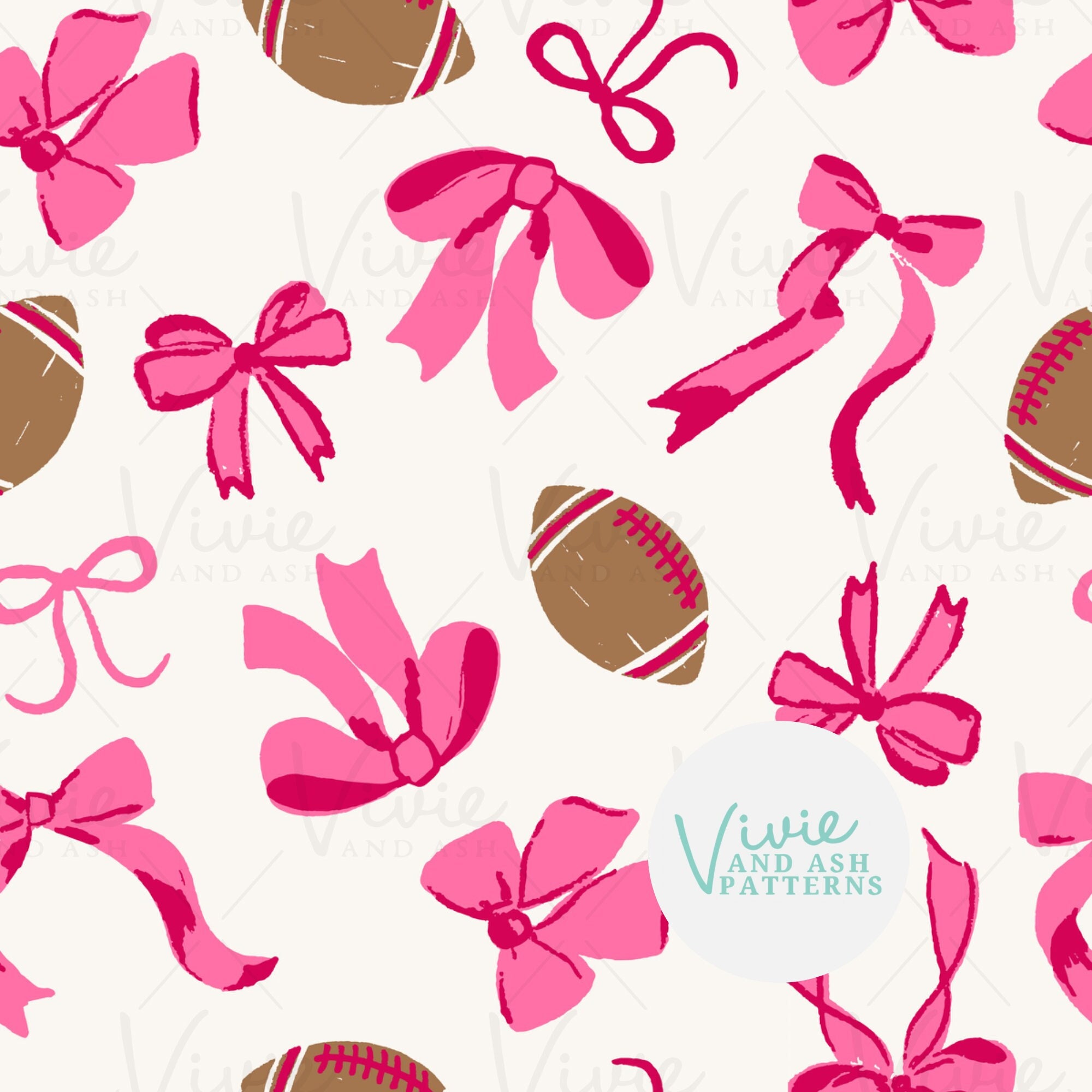 Pink Bows and Footballs Seamless Repeating Pattern, Bow Pattern File ...
