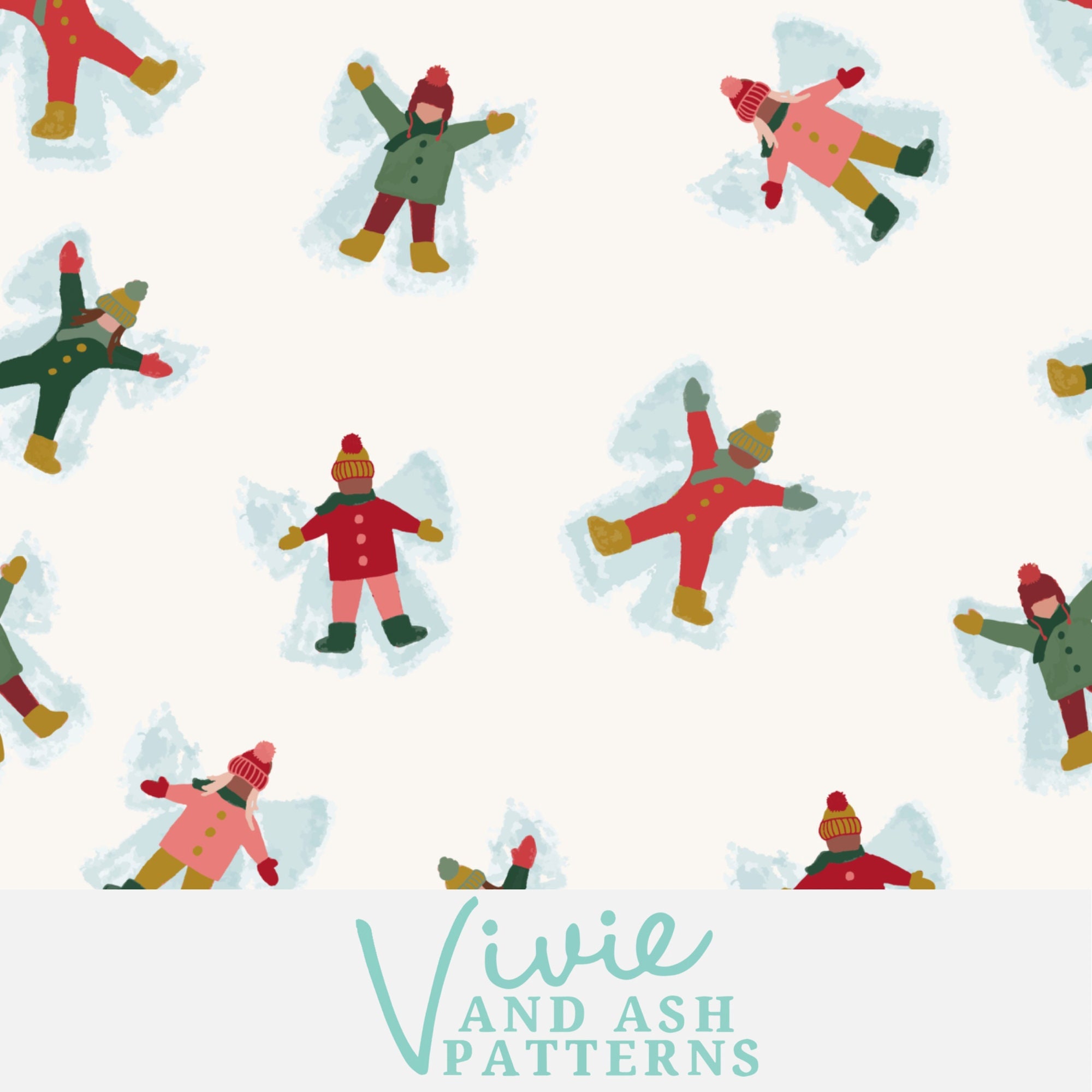 Snow Angel Seamless Pattern, Cute Christmas Repeat, Winter Holiday Snow ...