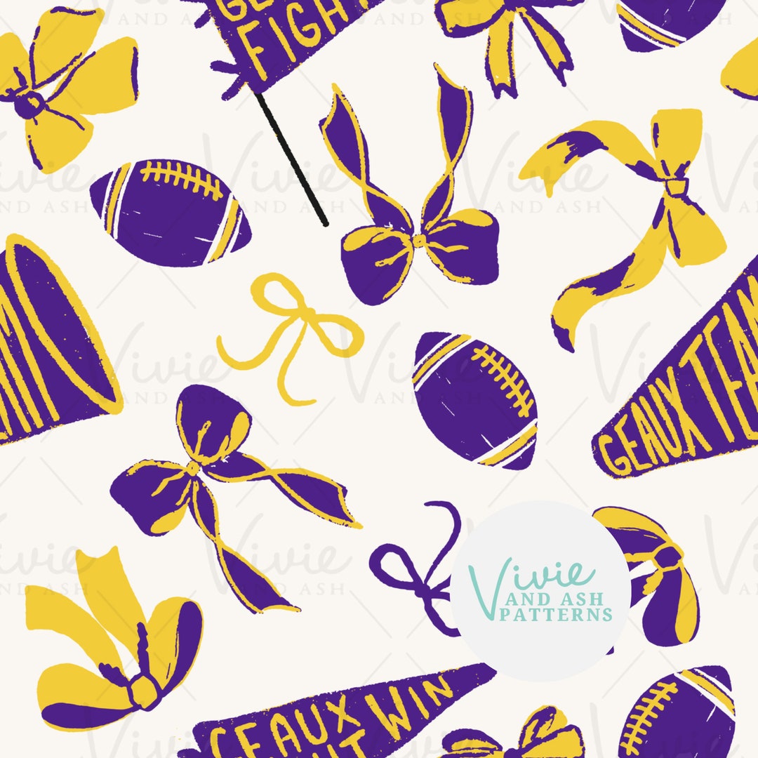 Purple and Yellow Football Seamless Repeating Pattern, Bows and ...