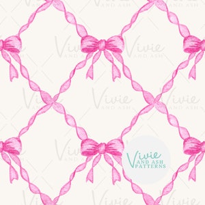 Pink Watercolor Bow Trellis Seamless Repeating Pattern, Pink Bow ...
