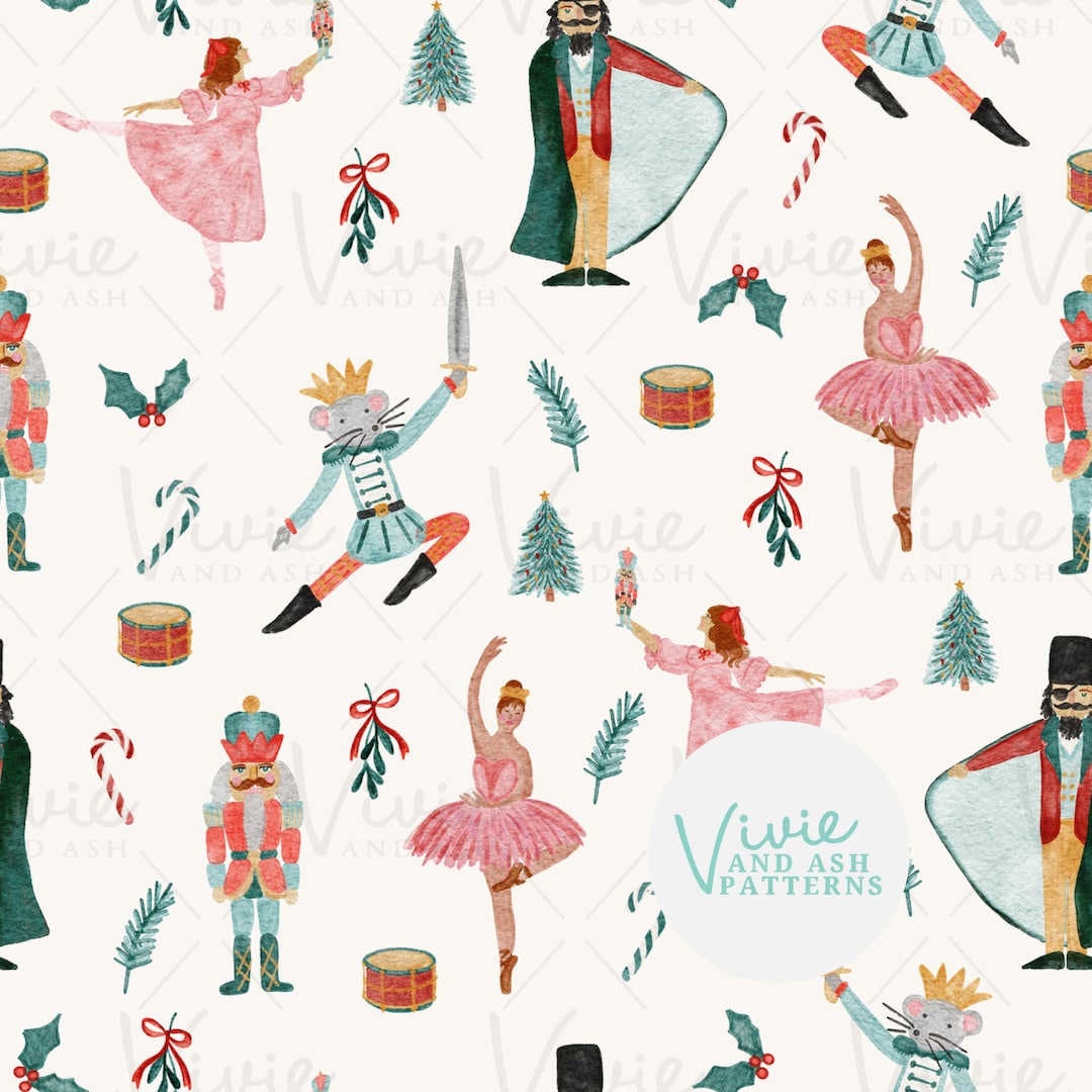 Nutcracker Watercolor Christmas Seamless Pattern, Christmas Ballet ...