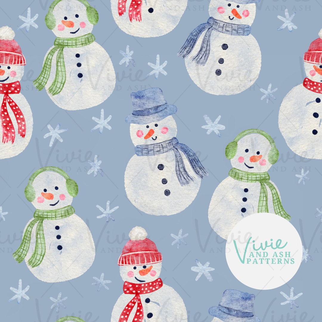 Blue Watercolor Snowmen Seamless Repeat, Cute Christmas Snowmen Pattern ...