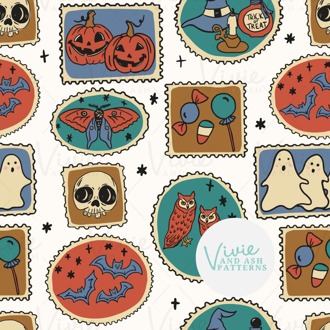 Blue and Green Halloween Seamless Pattern, Cute Ghost, Seamless Fall ...