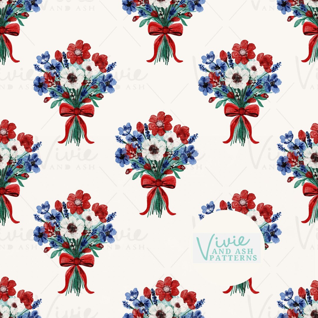 Red White and Blue Floral Seamless Repeating Pattern, 4th of July ...