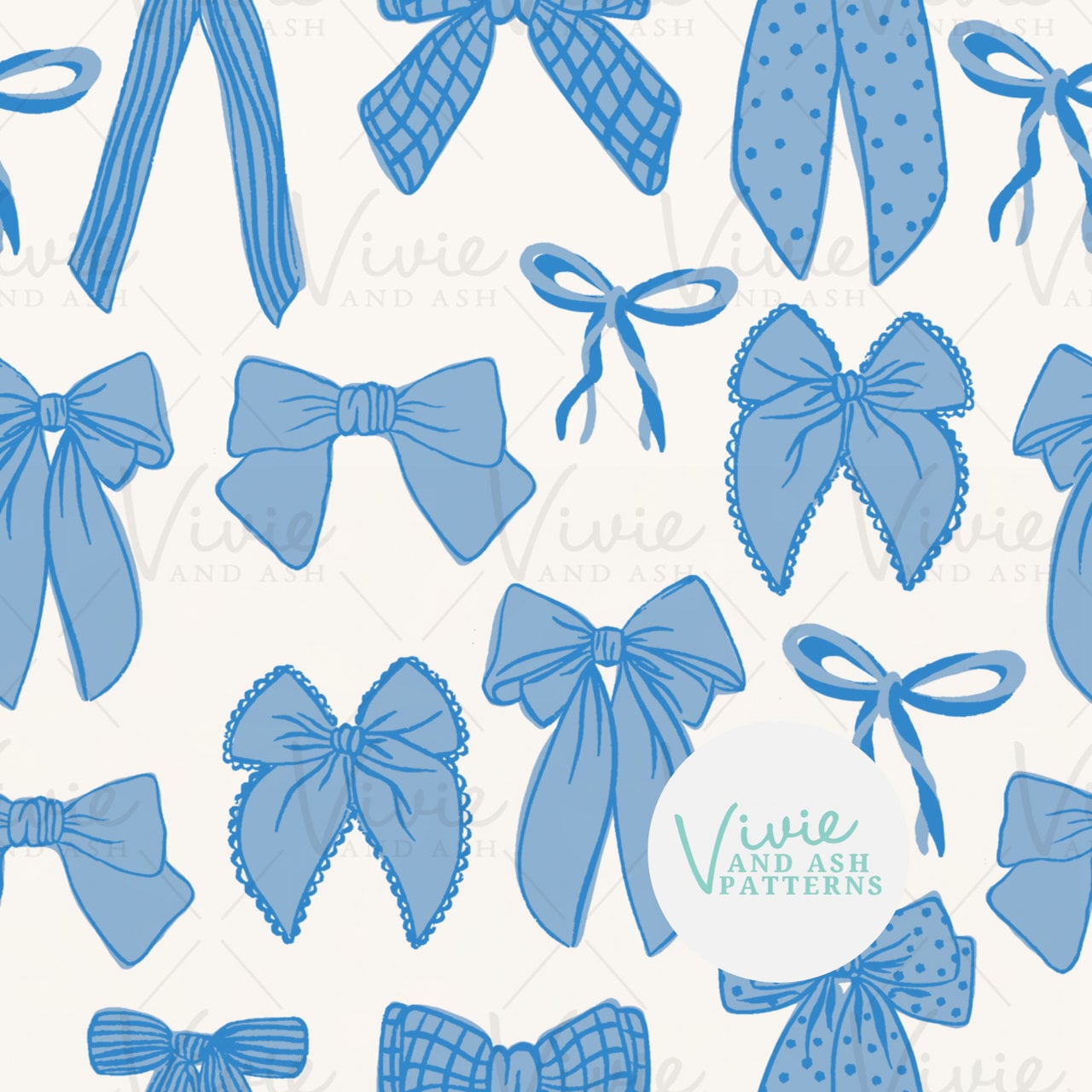 Blue Bows Seamless Repeating Pattern, Blue Bow Pattern File, Digital ...
