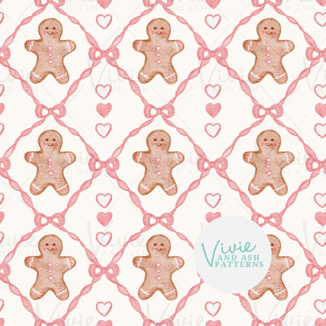 Pink Bow Christmas Gingerbread Seamless Pattern, Cute Kids Seamless ...
