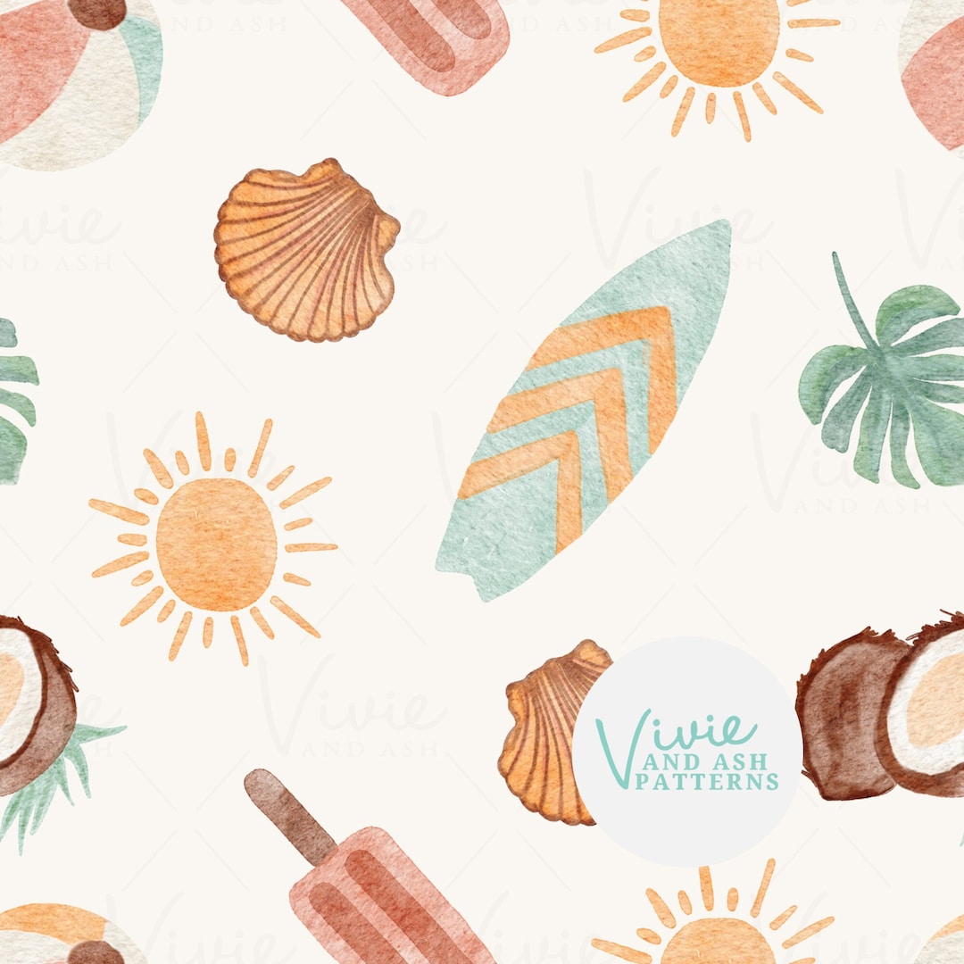Neutral Beach Theme Seamless Pattern File, Surfboard Seamless Repeat ...