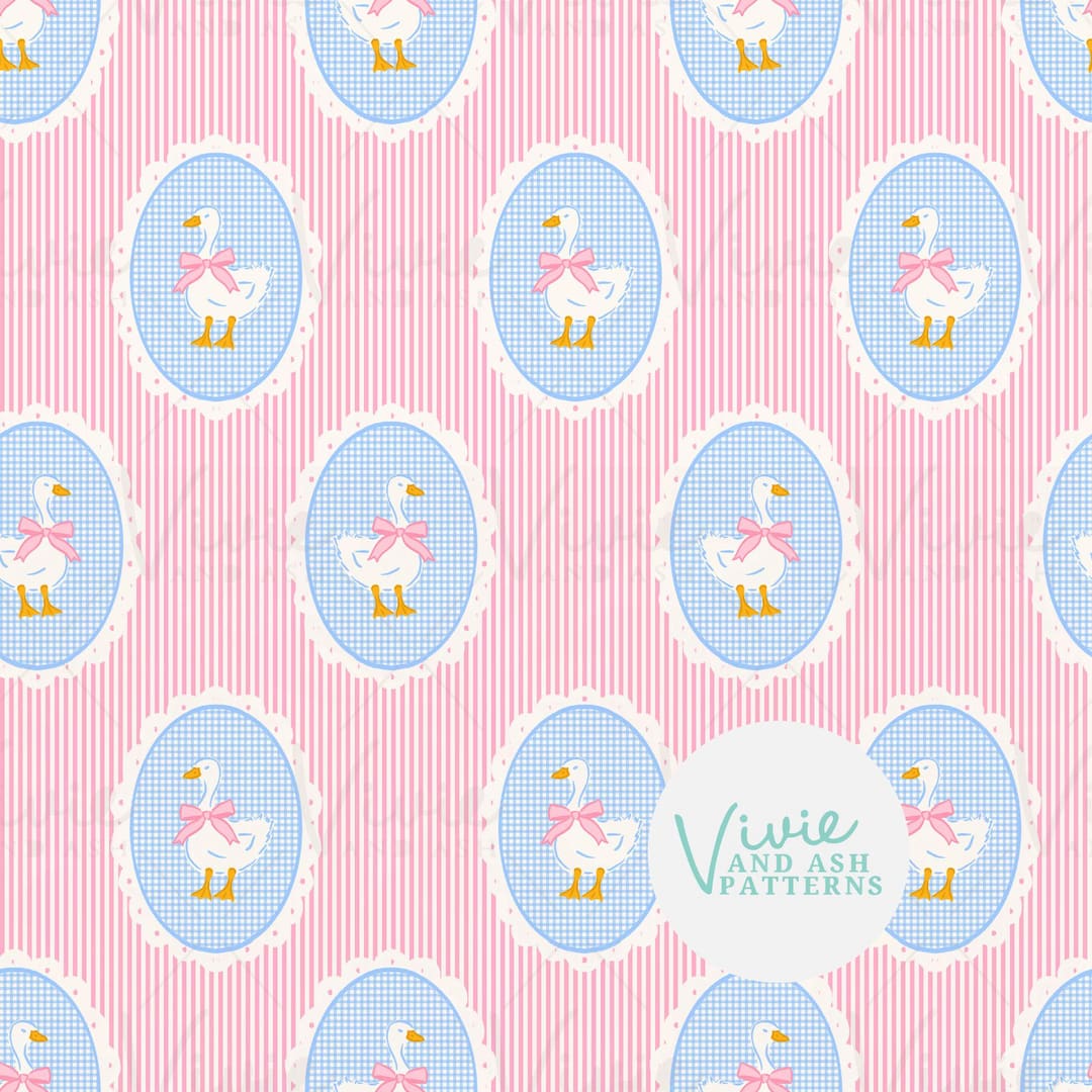 Goose Cameo Gingham Seamless Pattern, Pink and Blue (digital File) - Etsy