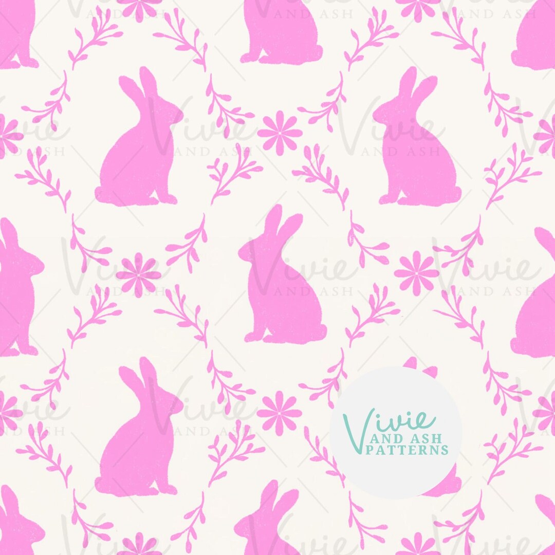 Pink Spring Bunny Floral Seamless Pattern, Cute Pastel Bunny File, Kids ...