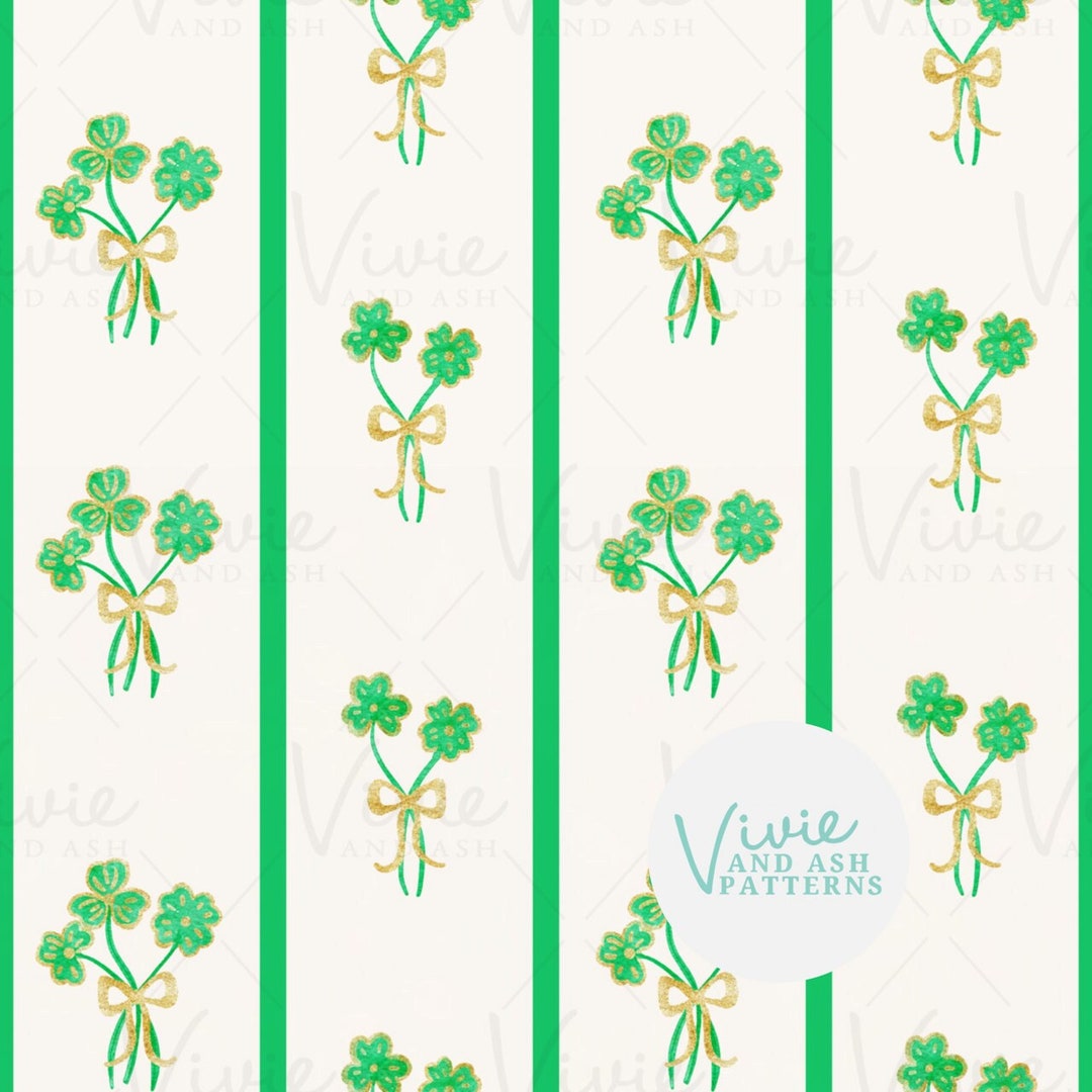 St Patrick's Day Stripe Shamrock Seamless Pattern, Clover Bouquet ...