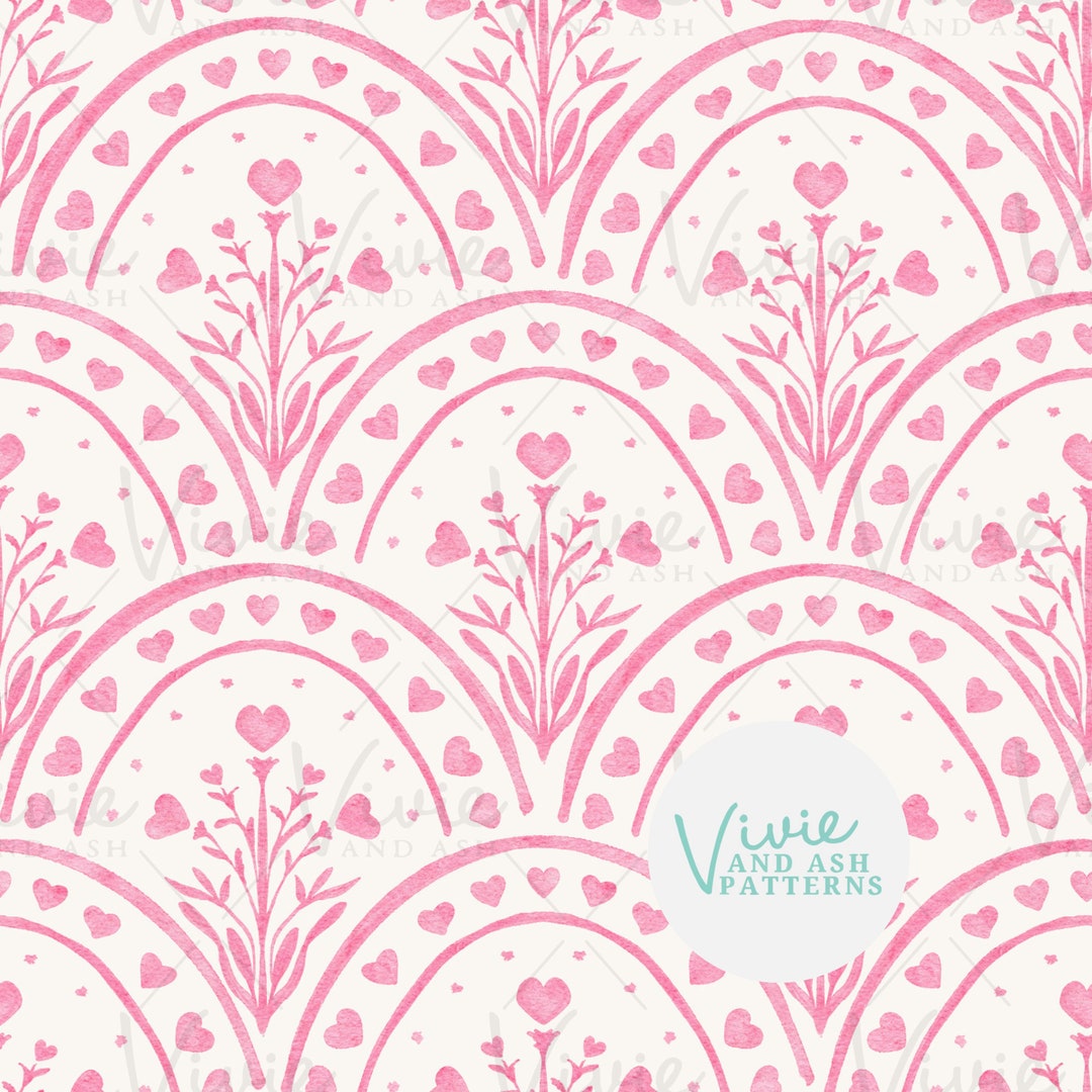 Pink Heart Scalloped Valentine Bouquet Floral Seamless Repeating ...