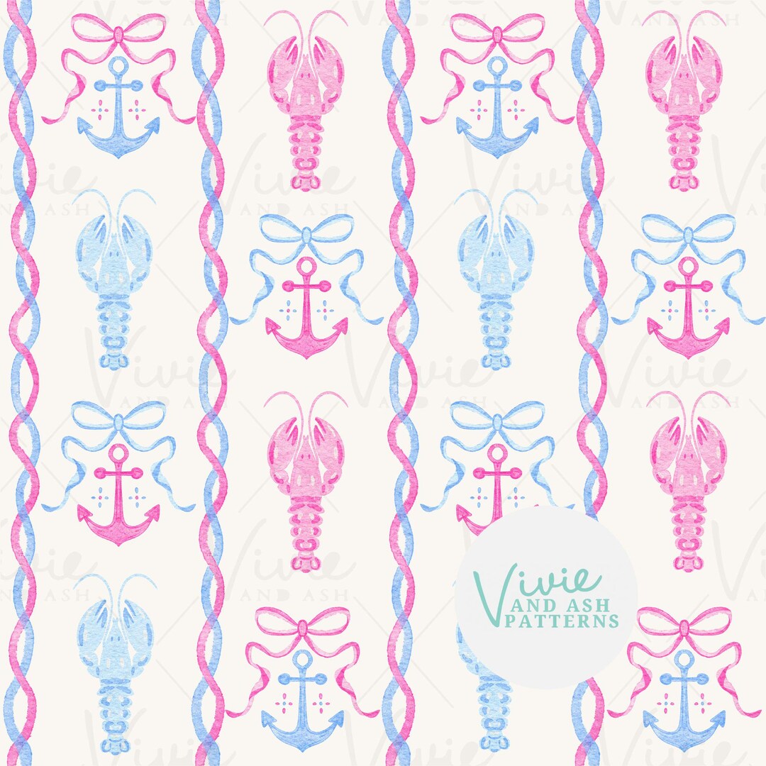 Pink and Blue Lobster Bow Stripe Seamless Repeating Pattern, Summer ...