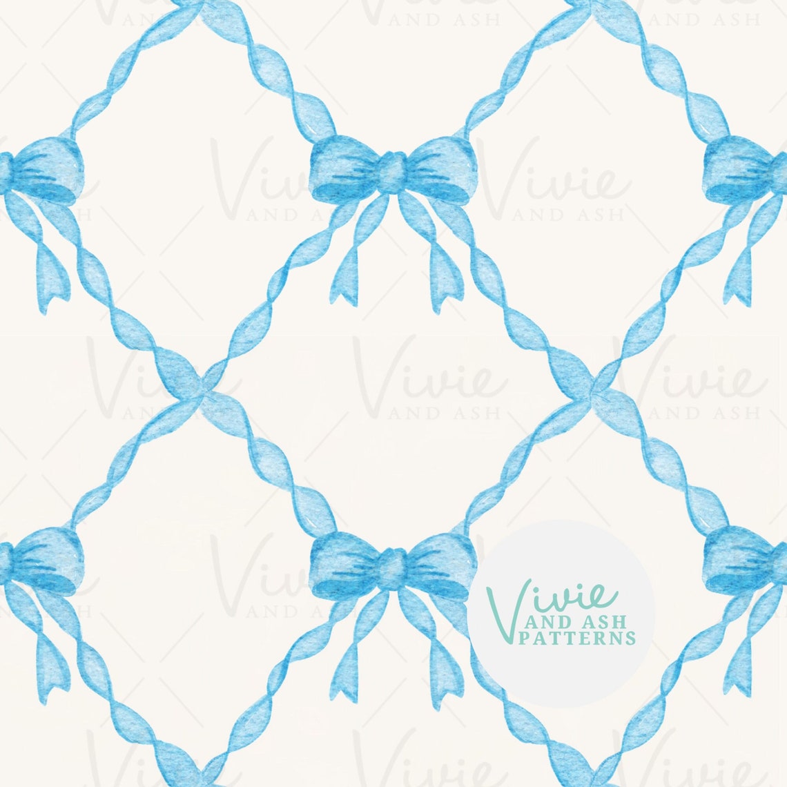 Blue Watercolor Trellis Seamless Repeating Pattern, Blue Bow Pattern ...
