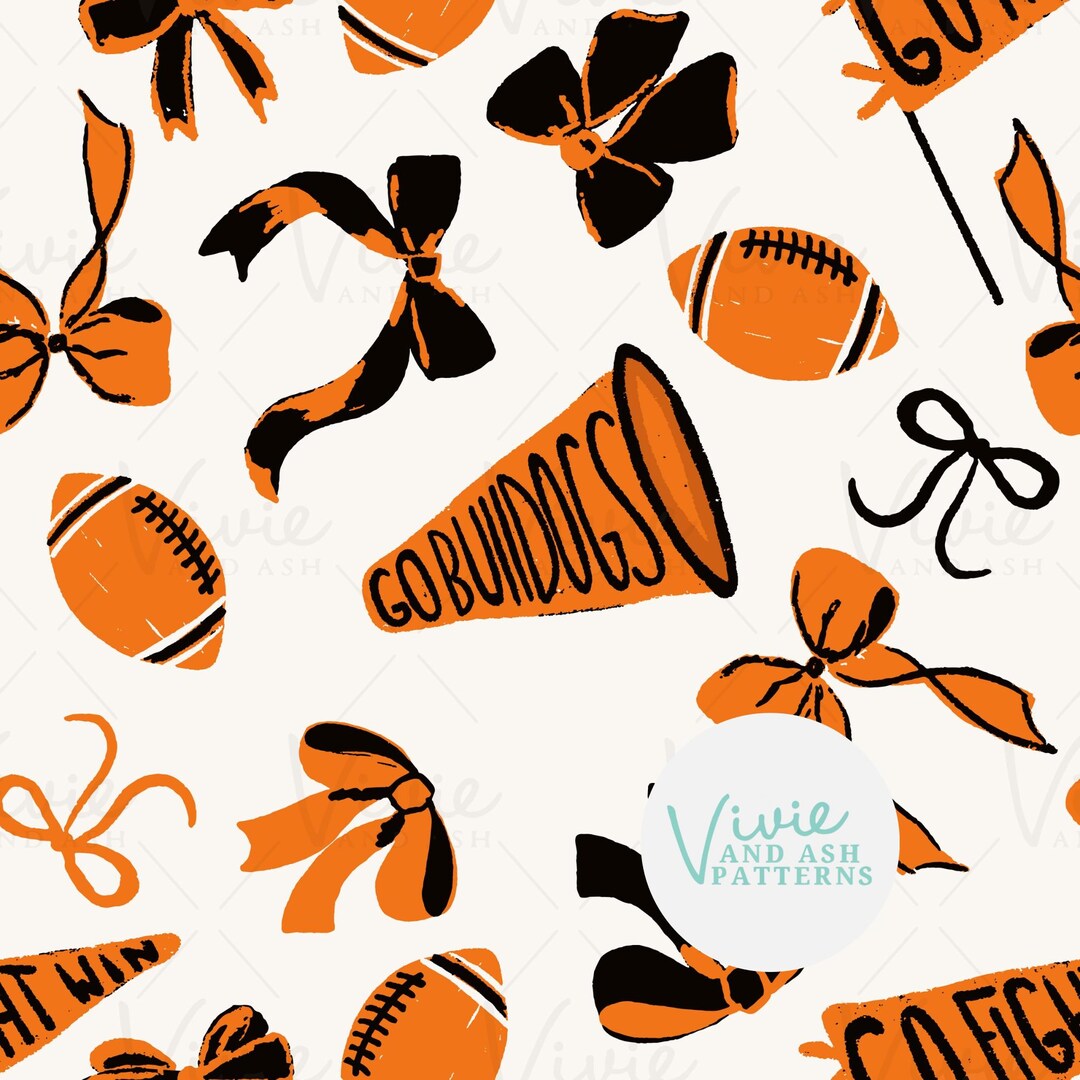 Black and Orange Football Seamless Repeating Pattern, Bows and Football ...