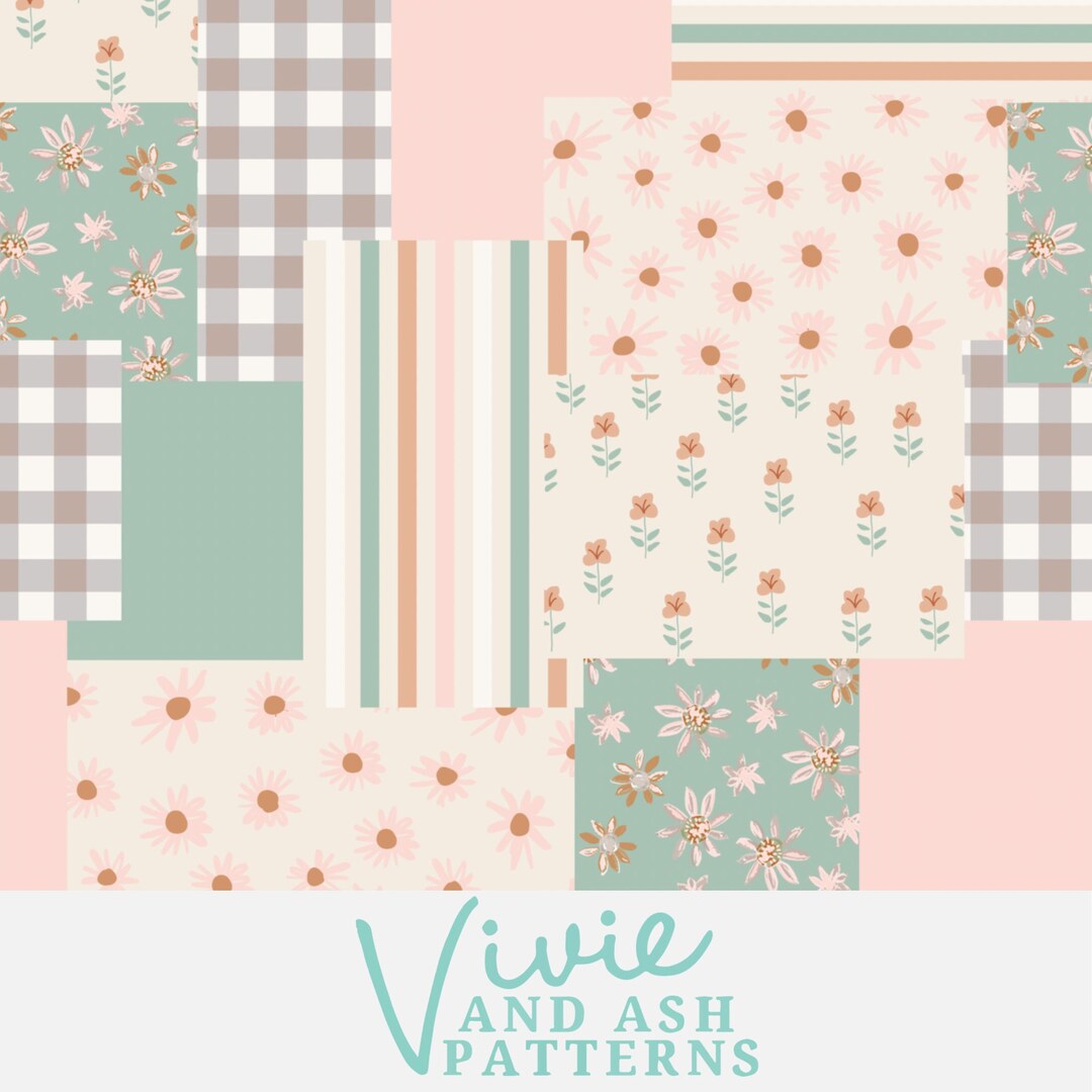 Floral Cheater Quilt Seamless Repeating Pattern, Boho Quilt Pattern for ...