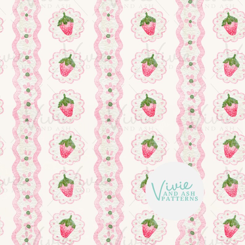 Strawberry Pink and White Stripe Seamless Repeating Pattern, Strawberry ...
