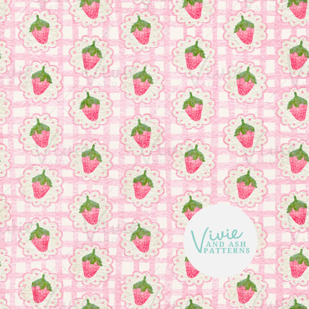 Strawberry Pink Gingham Seamless Repeating Pattern, Strawberry Seamless ...
