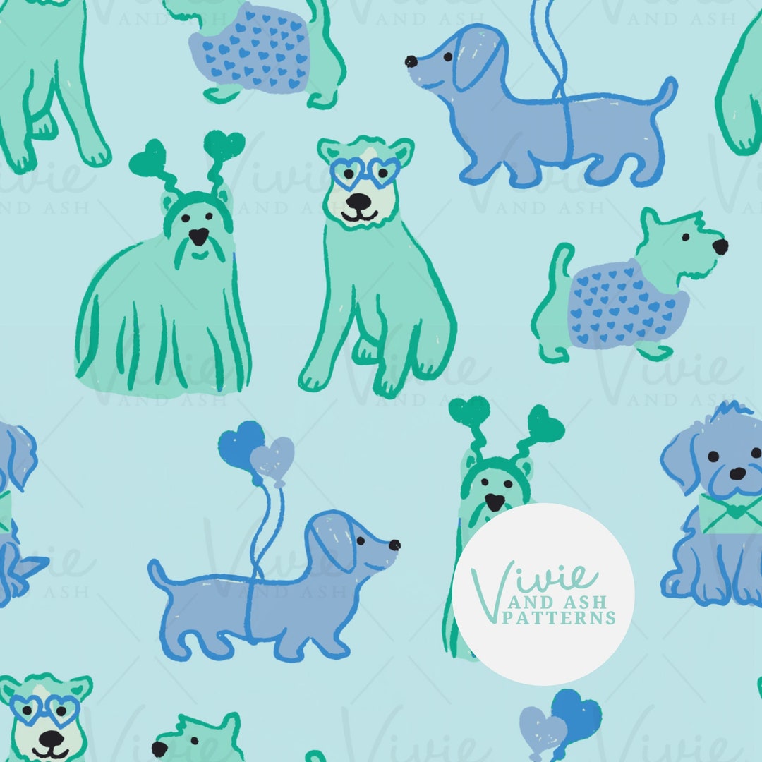 Cute Puppies Seamless Repeating Pattern, Valentine Dog Seamless Pattern ...